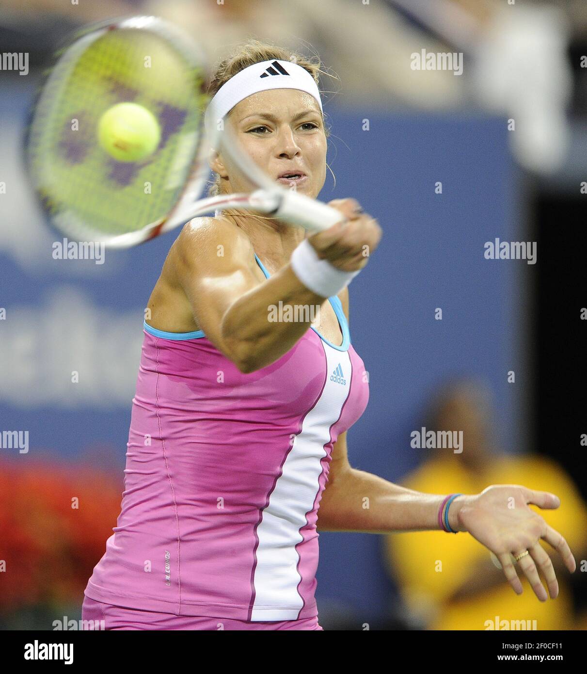 Maria Kirilenko of Russia returns the ball to Christina McHale of the ...
