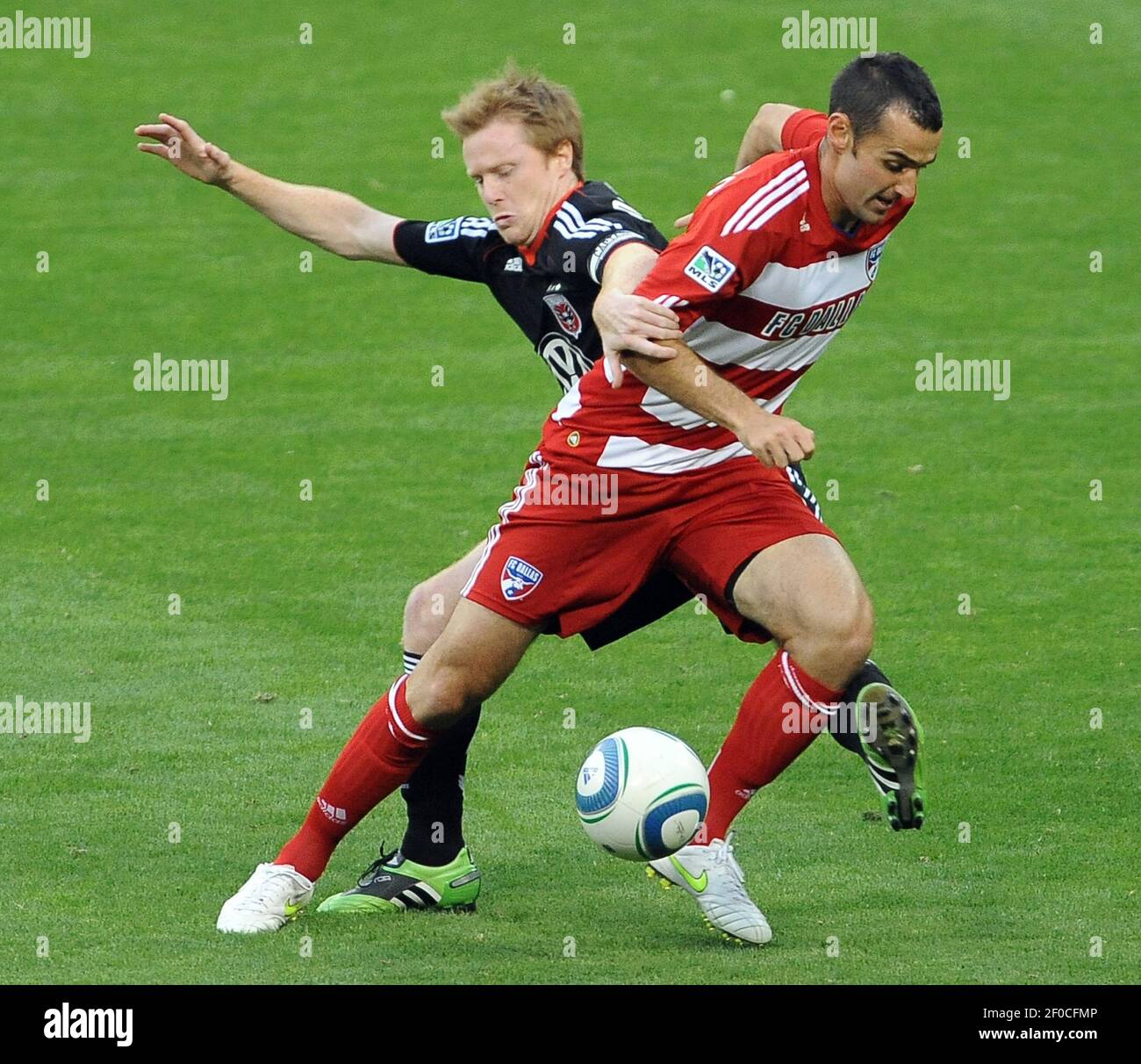 FC Dallas midfielder Andrew Jacobson, right, makes a move around DC ...