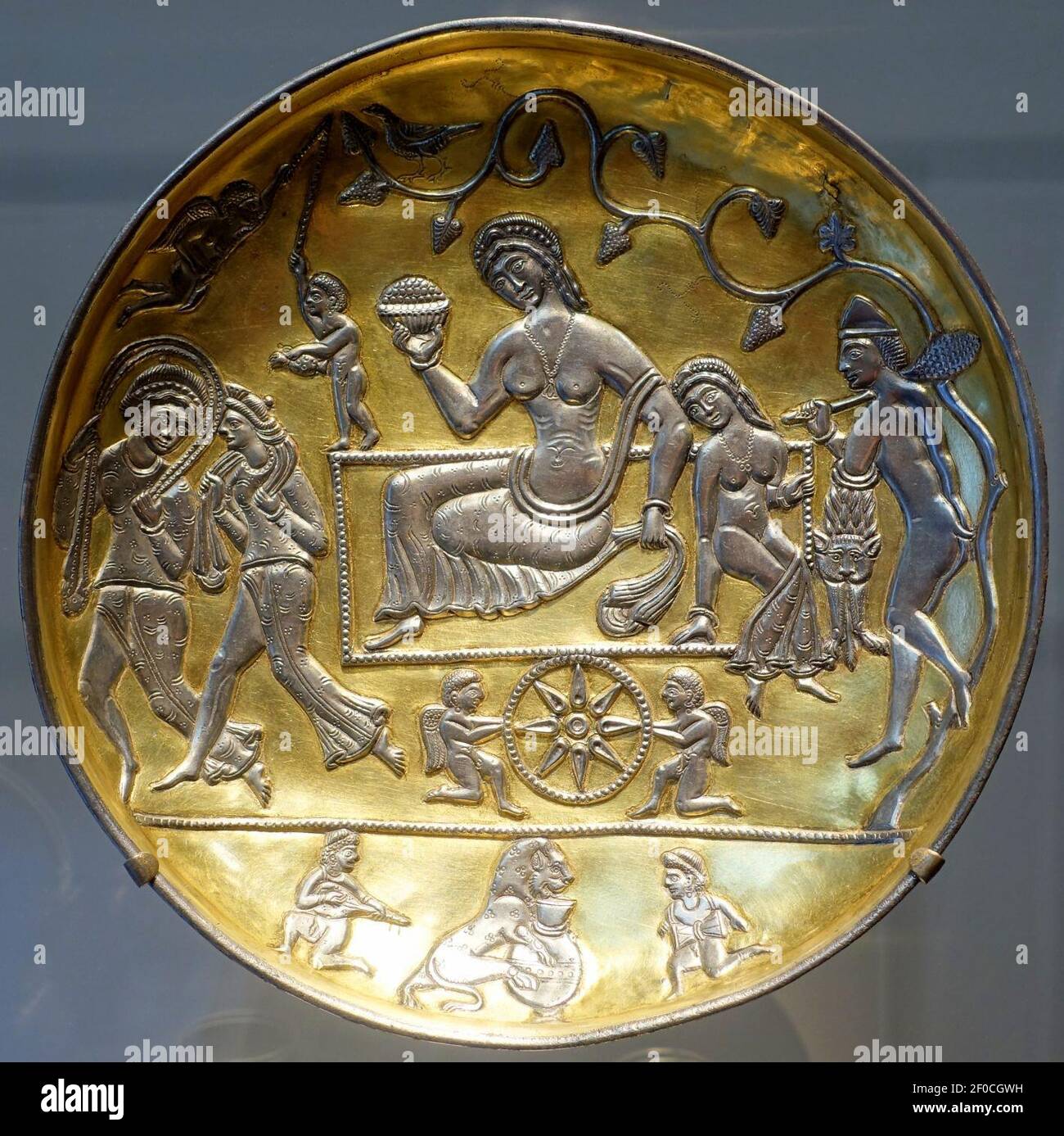 Plate with the Triumph of Dionysus, Iran, Sasanian period, 400s-600s AD ...