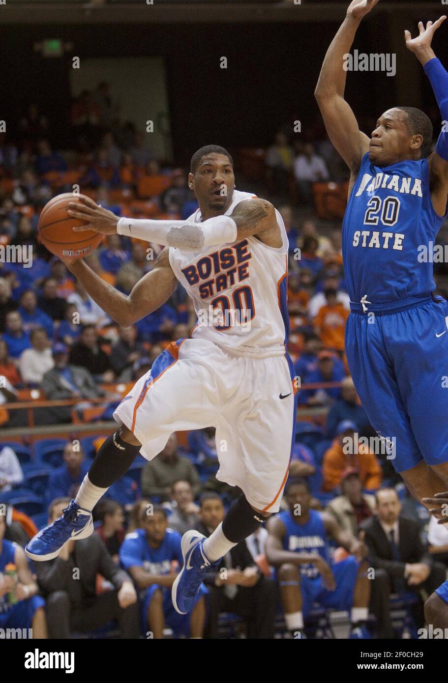 Boise State guard Westly Perryman drives and looks to pass on the ...