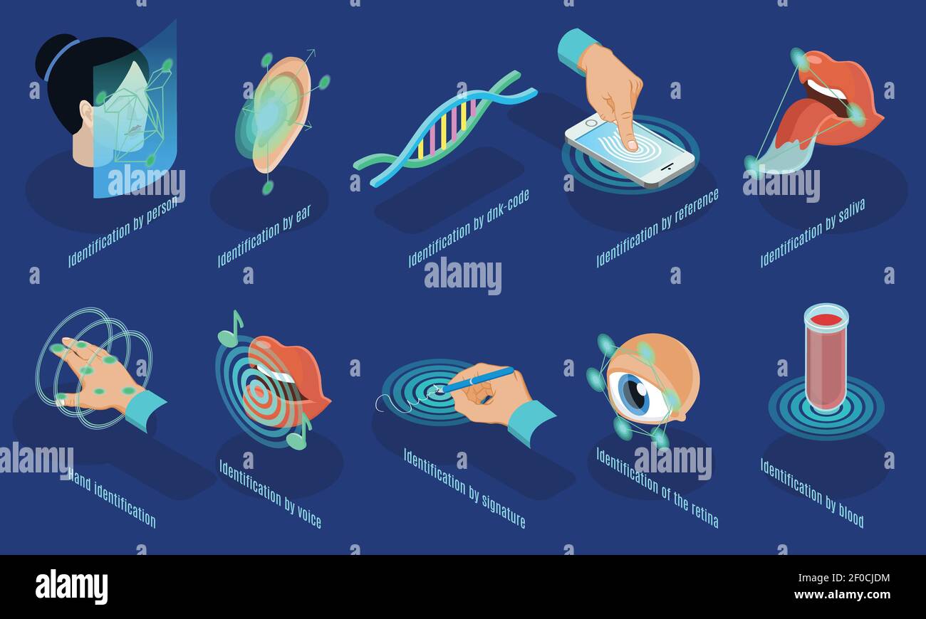 Isometric biometric identification set with face ear dna reference ...