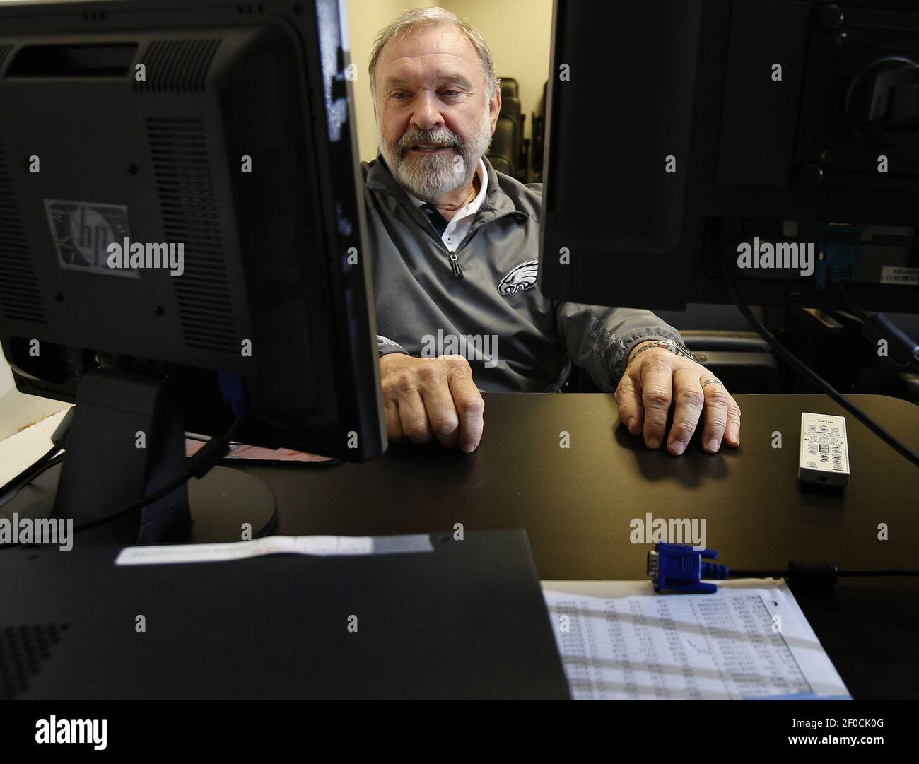 Philadelphia Eagles' offensive line coach Howard Mudd is seen in one of ...