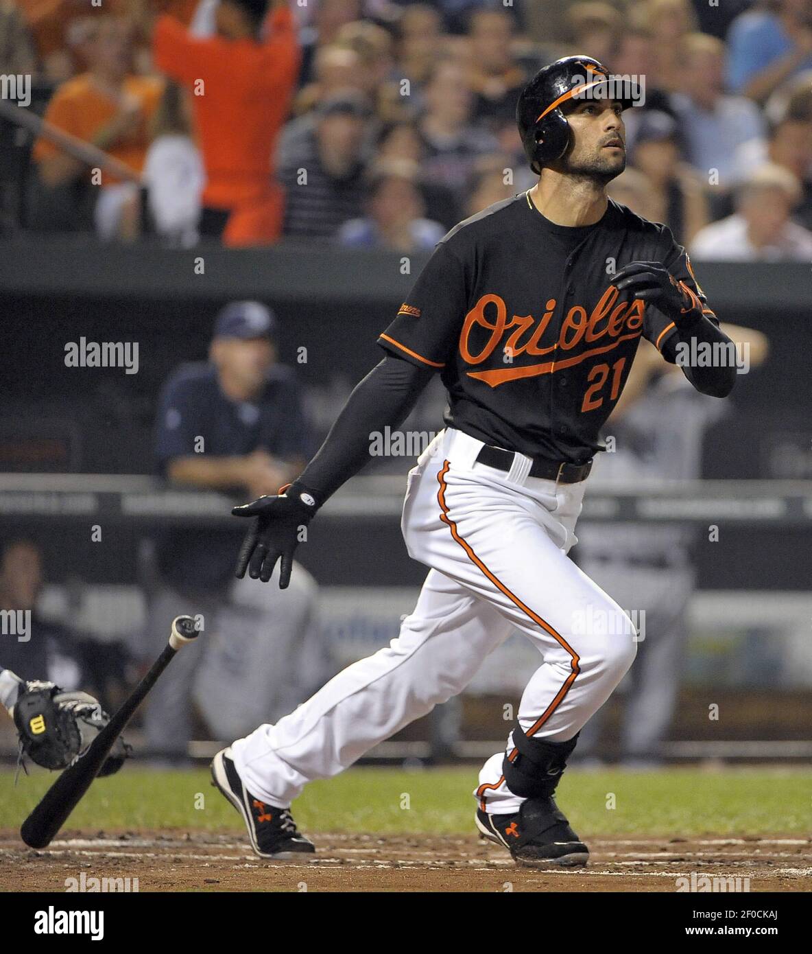 The Baltimore Orioles' Nick Markakis watches his grand slam home run ...
