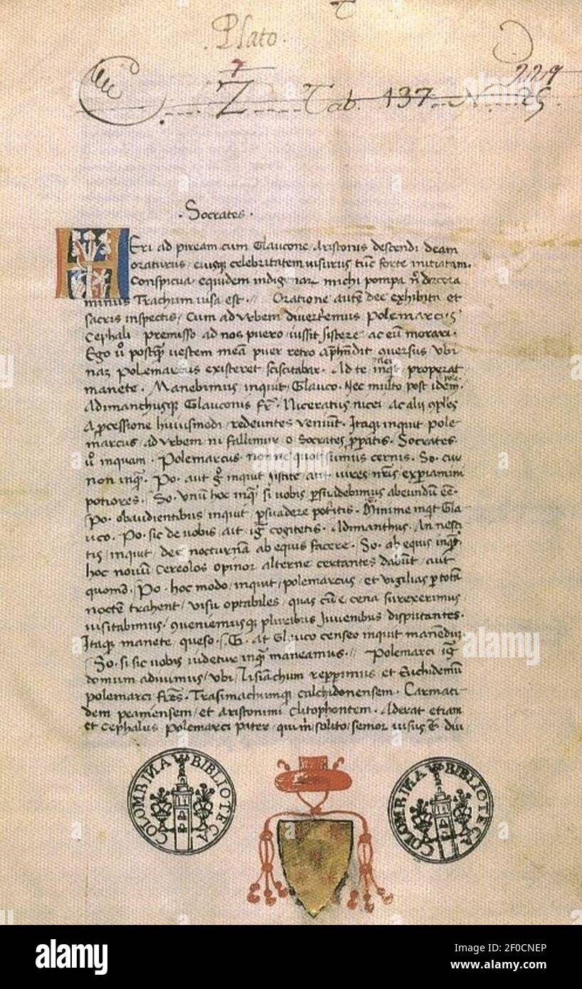 Plato Republic manuscript Stock Photo - Alamy