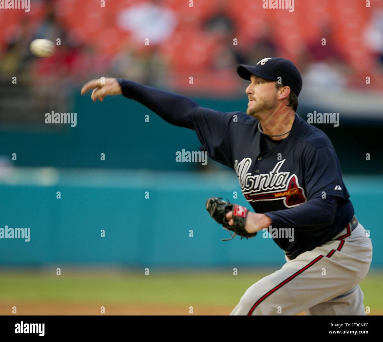 Atlanta Braves starter Derek Lowe throws a pitch in the first inning ...