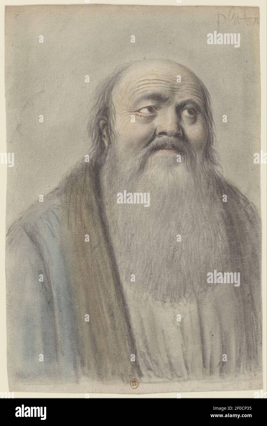 Platon, vu de face, la tête légèrement relevée, les yeux levés vers le ...