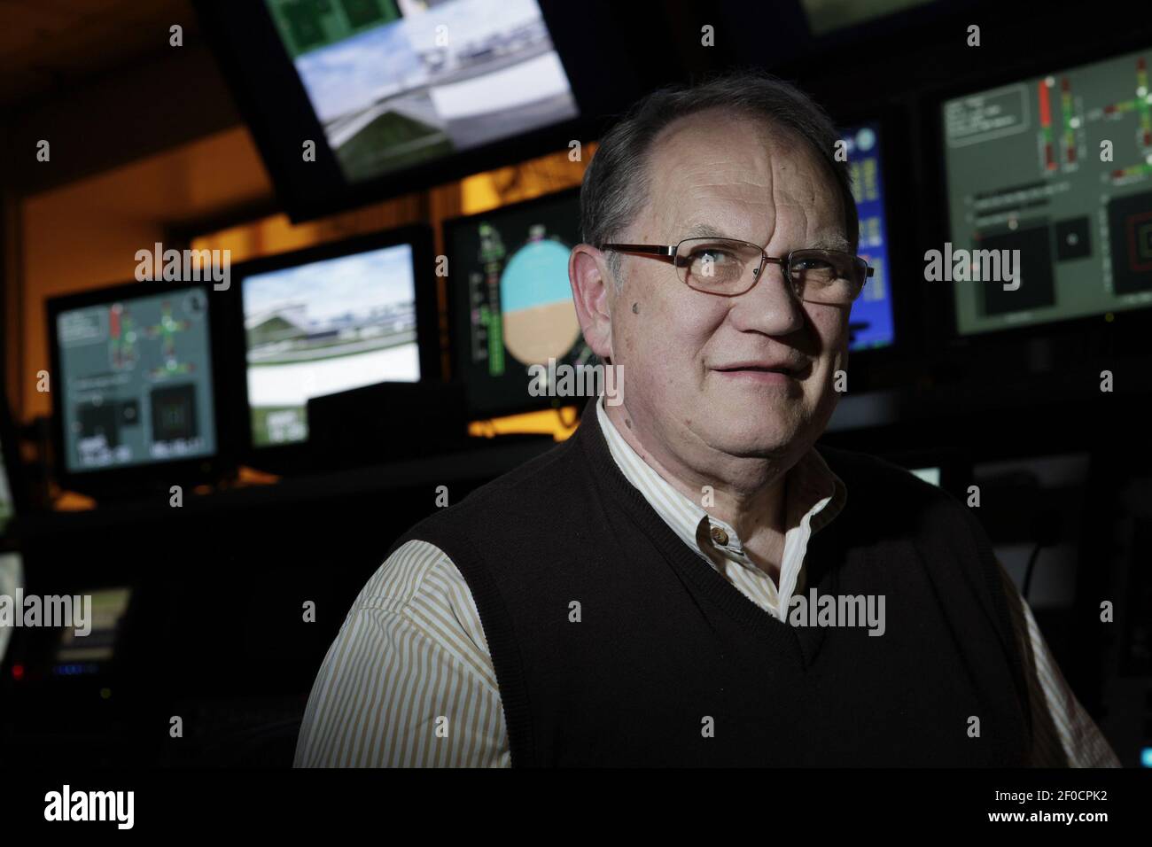 Bo Bobko is photographed in the control room of the Vertical Motion ...