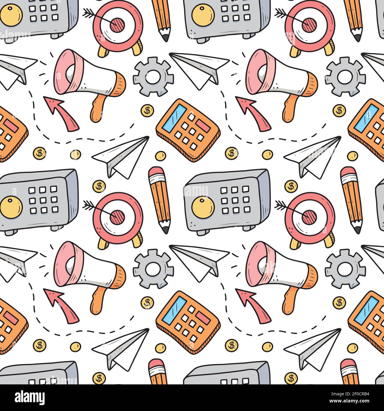 Hand drawn seamless pattern of business and finance elements, money ...