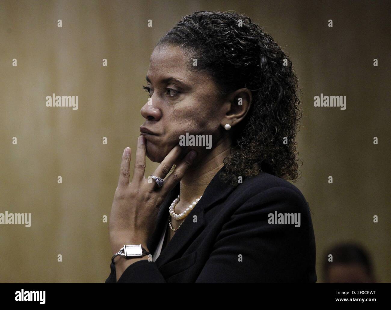 Durham District Attorney Tracey Cline listens as Judge Orlando Hudson ...