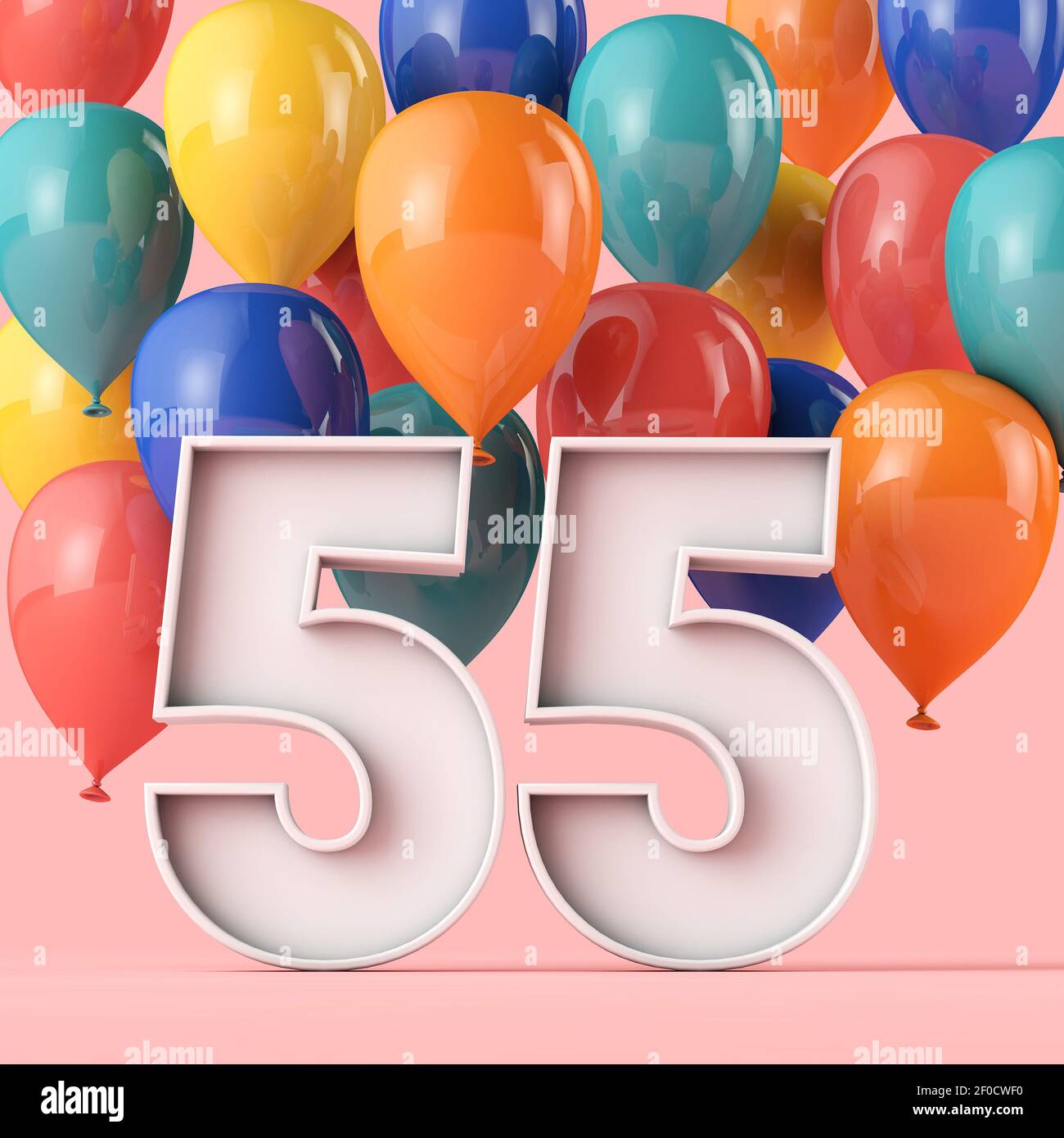 Happy 55th birthday background with colourful balloons. 3D Rendering ...