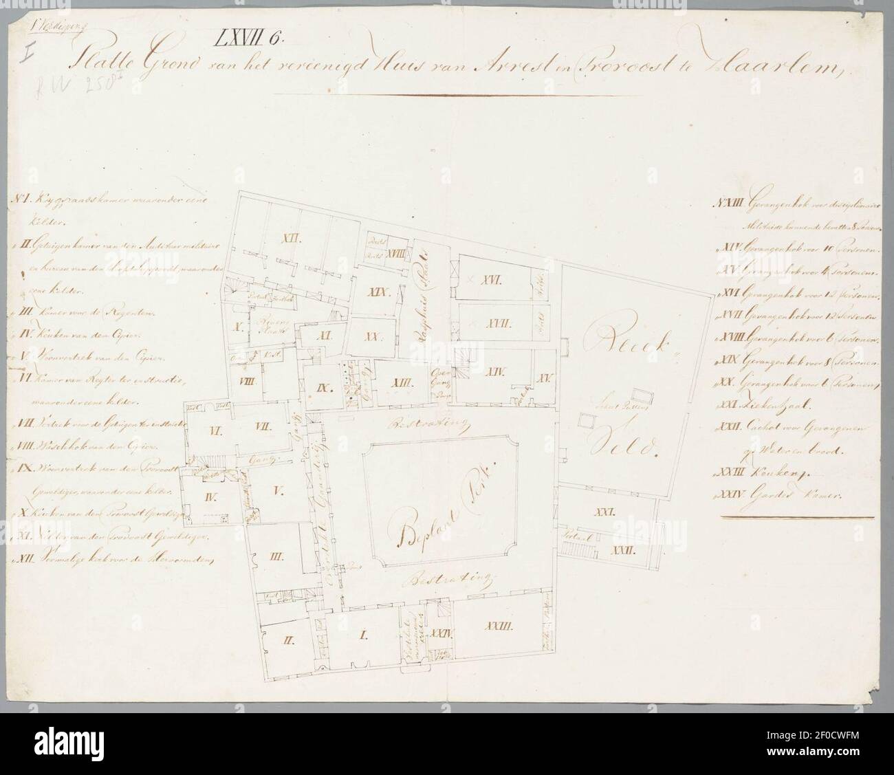 Plattegrond van het vereenigd huis van arrest en provoost te Haarlem. 3 ...