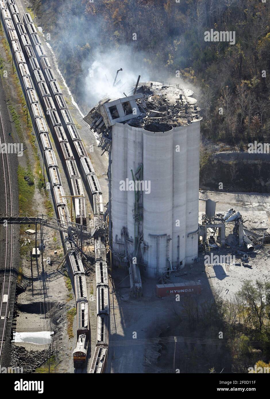 Smoke rises from the Bartlett Grain Co. elevator in Atchison, Kansas on ...