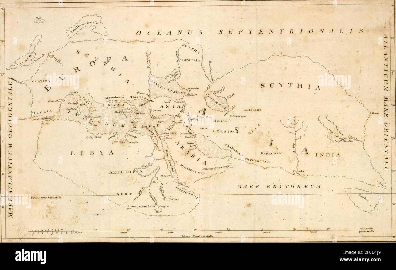 Playfair, Principal. Map of the World According to Strabo. 1814 B Stock ...