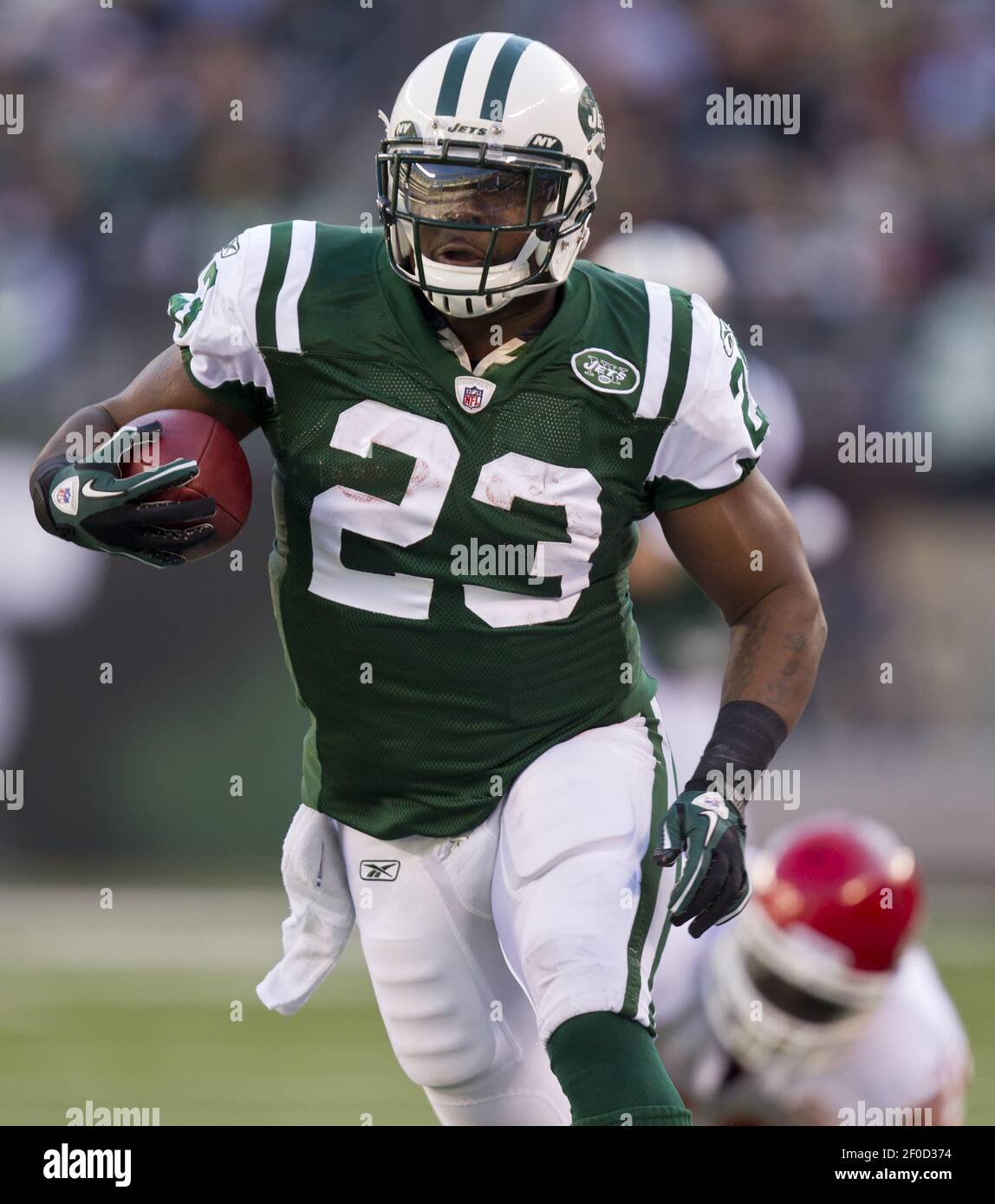 New York Jets running back Shonn Greene (23) ran for a 36-yard gain on ...