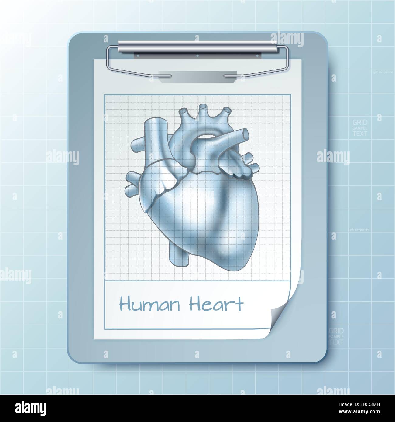 Medical notepad background with realistic clipboard and human heart ...