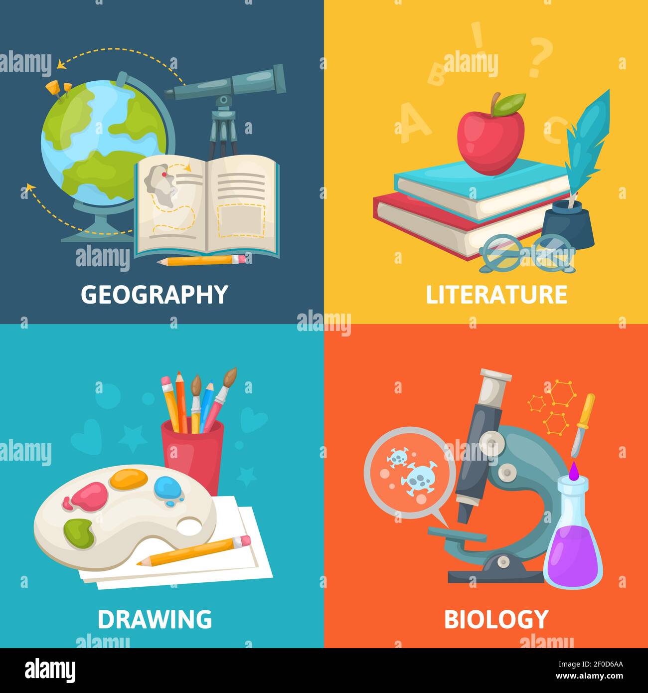 Colorful school square concept with geography literature drawing ...