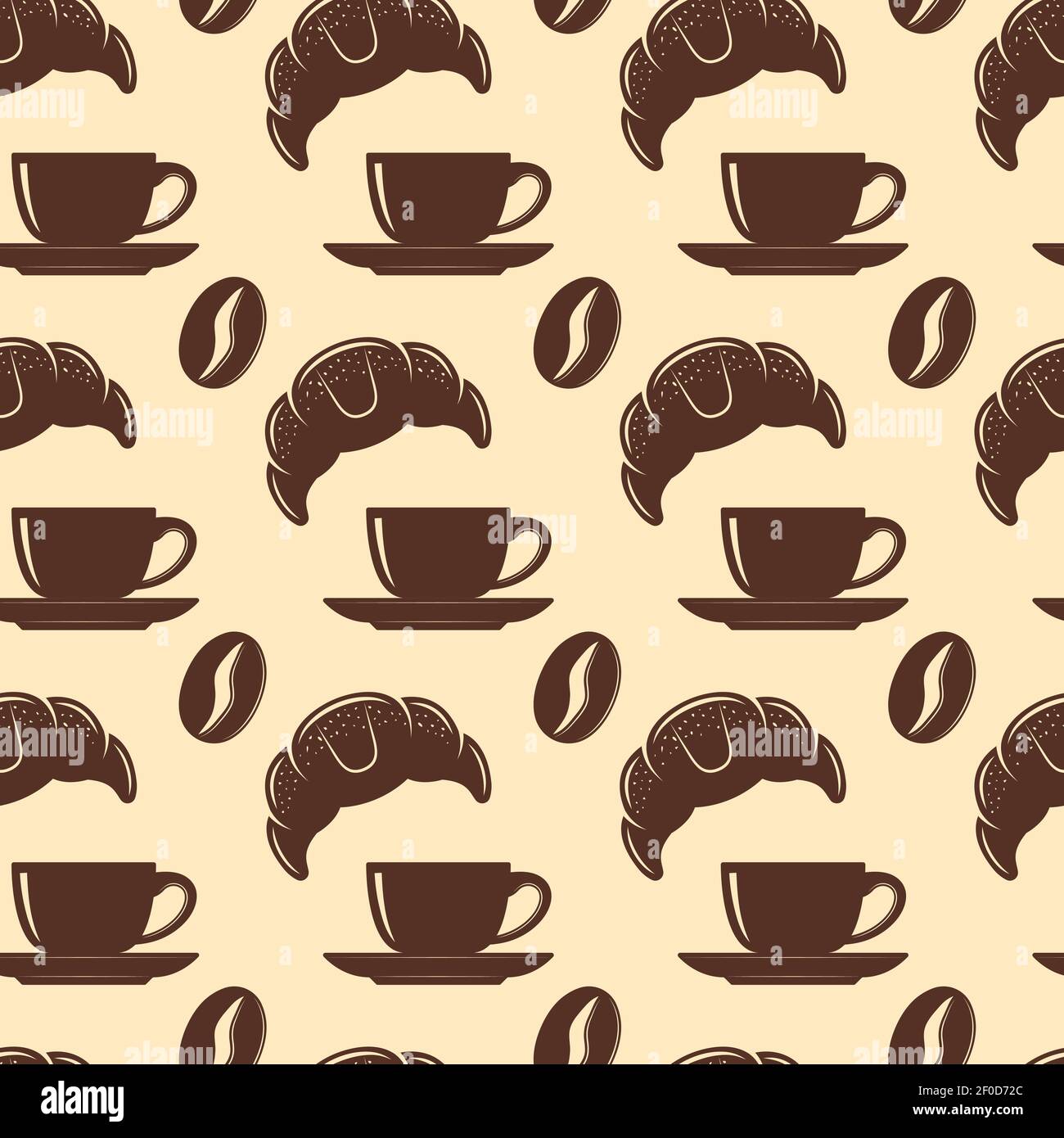 Coffee seamless background pattern with isolated brown silhouettes of ...