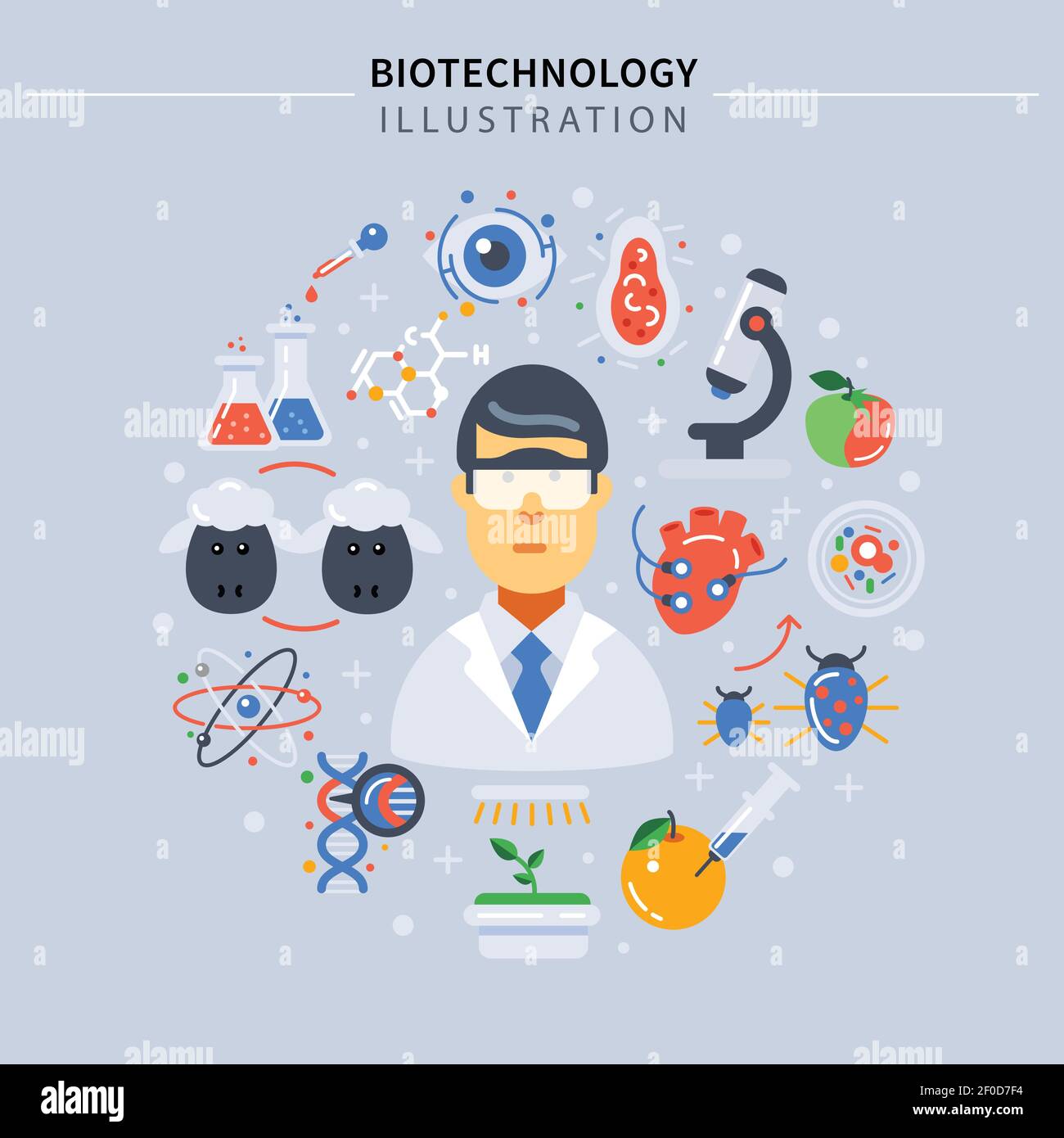 Biotechnology colored composition with science icon set around ...