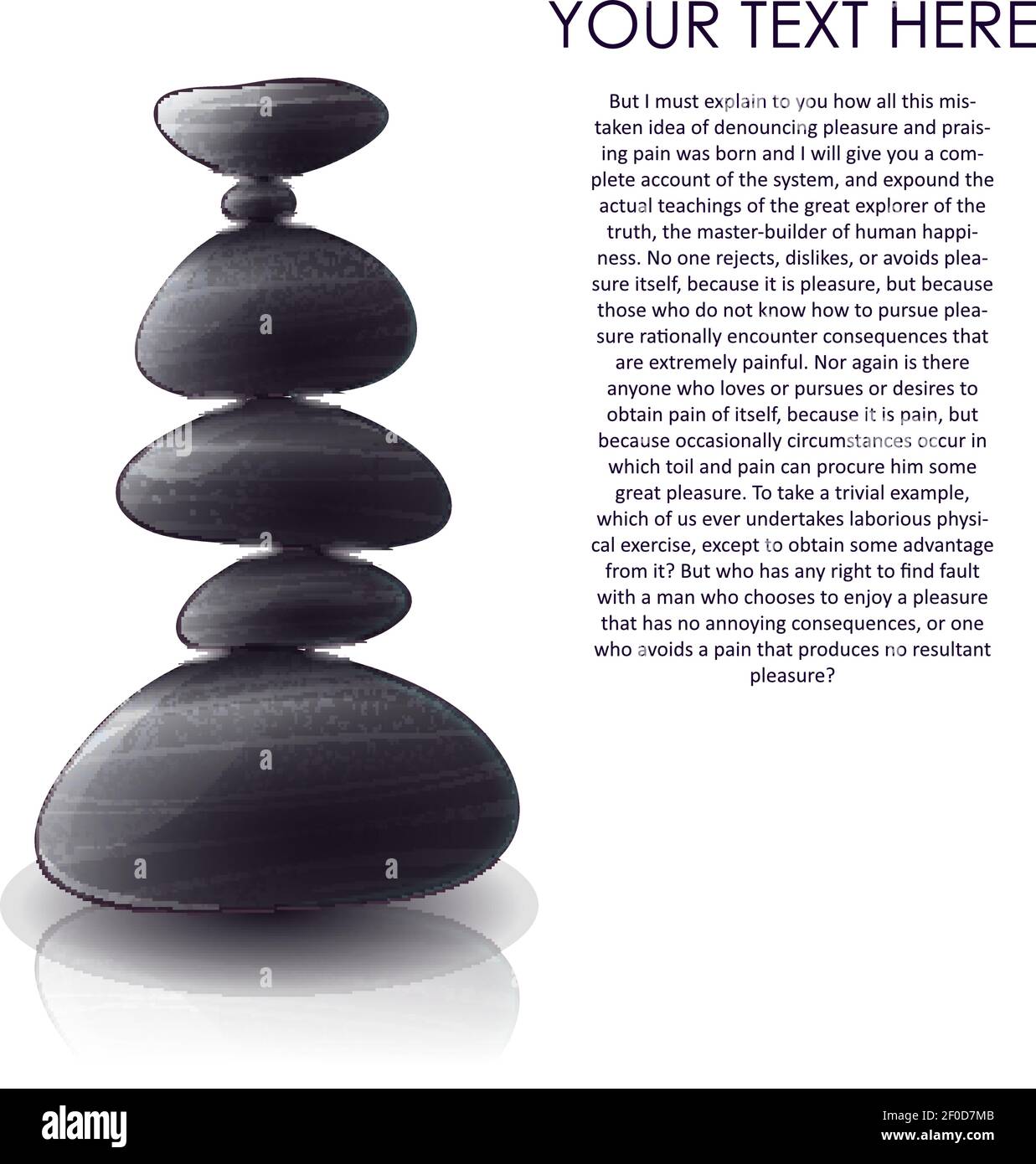 Pyramid of stones design with black glossy smooth pebbles title text on ...