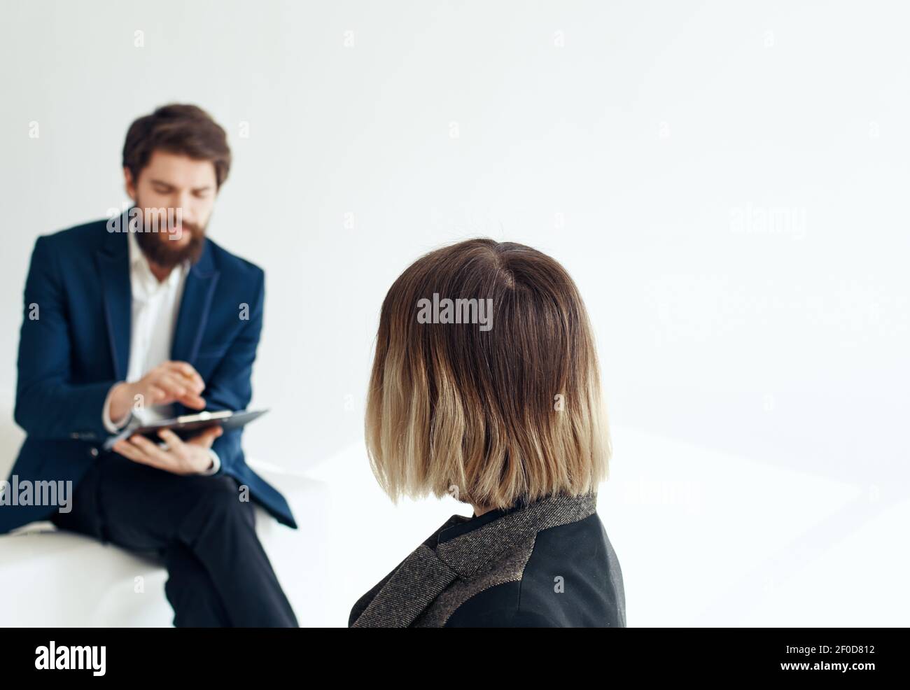 Young man interviews woman hi-res stock photography and images - Alamy
