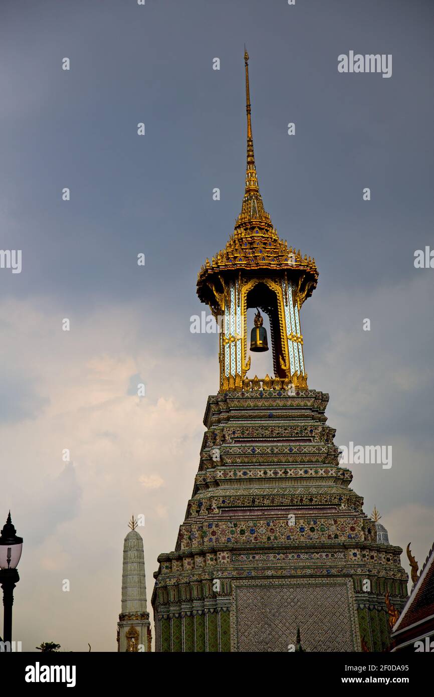 Thailand asia bangkok rain temple street lamp bell colors mosaic Stock ...