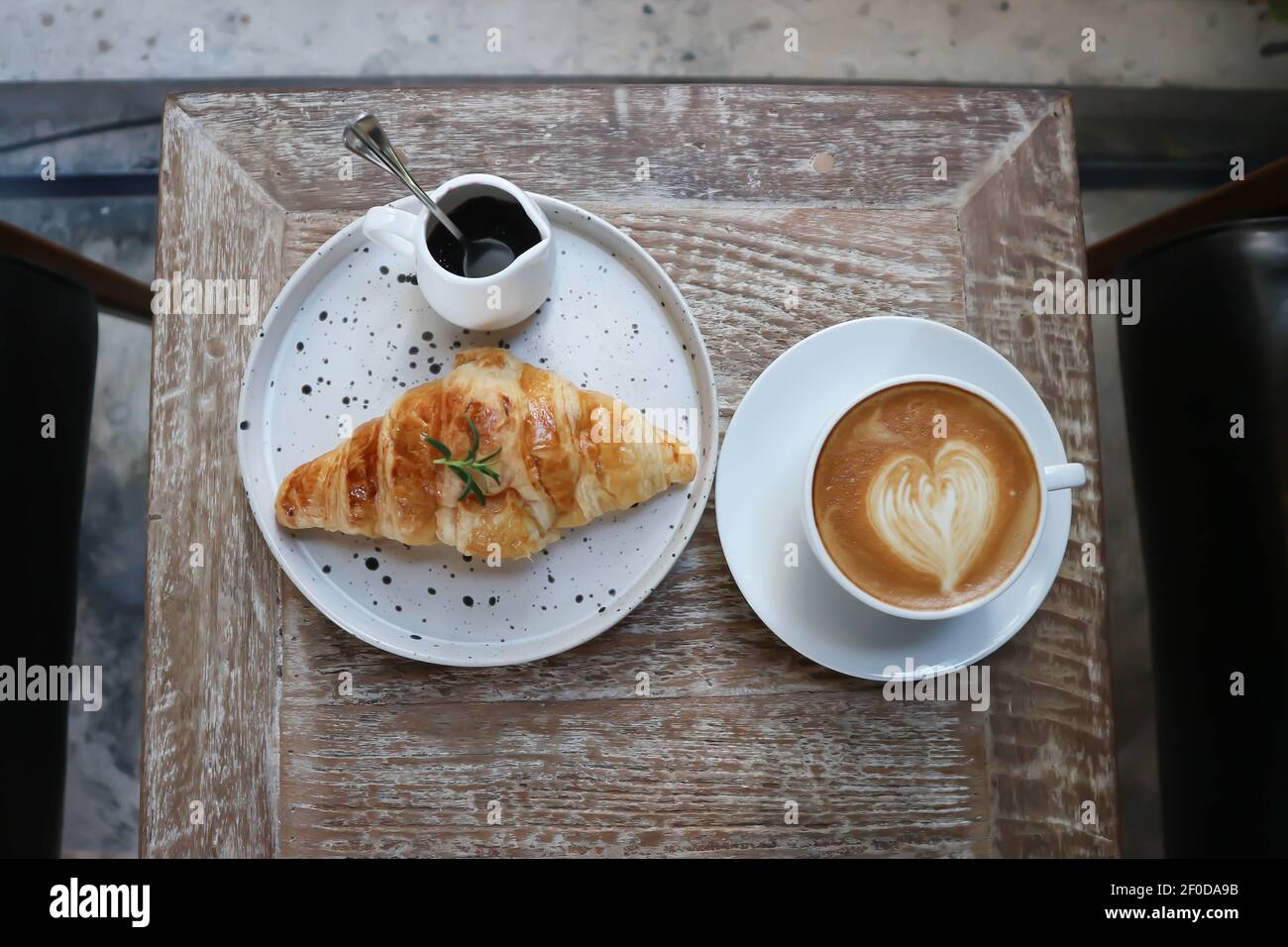croissant , French croissant or French bread with dip and coffrr Stock ...