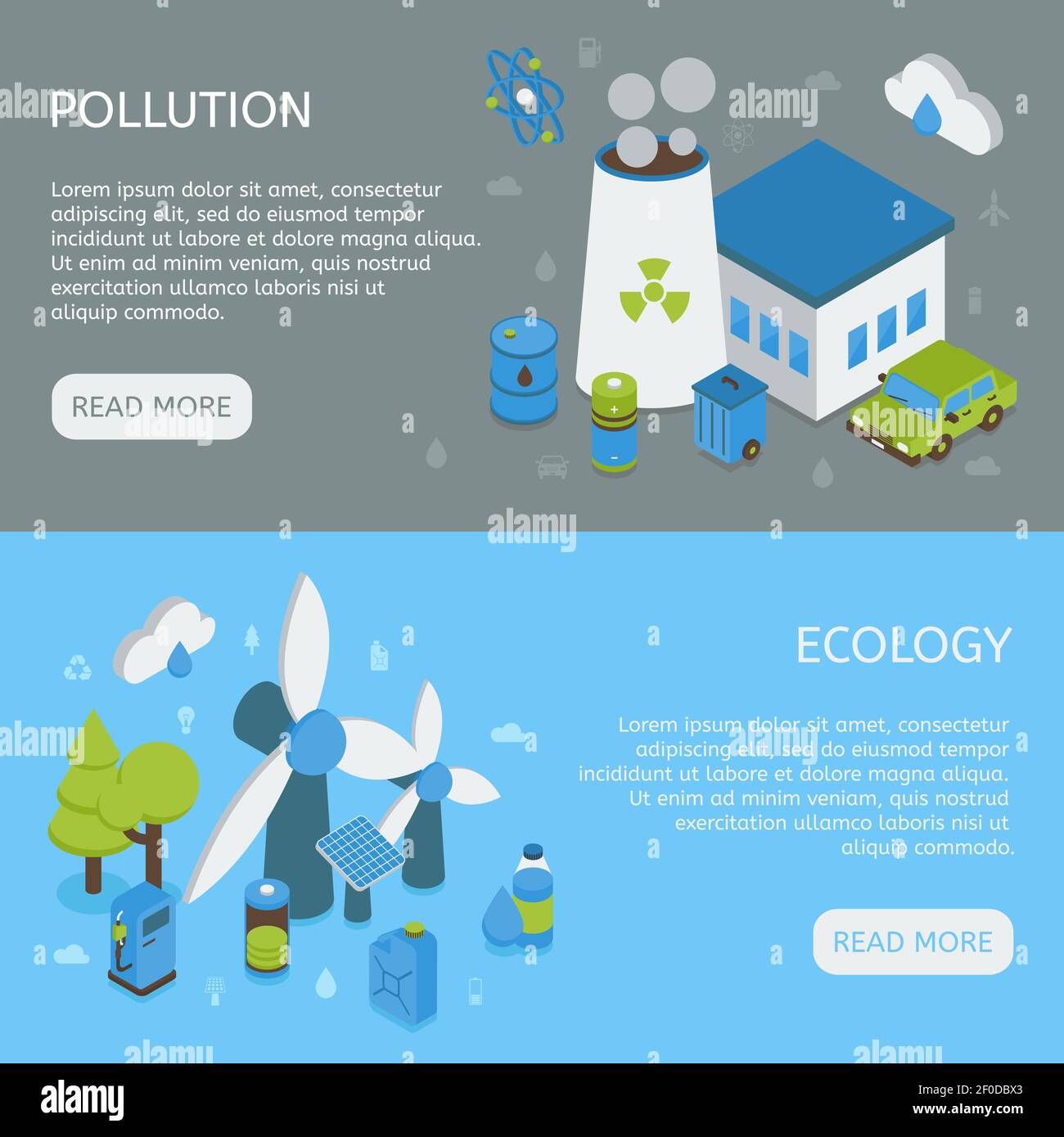 Ecology horizontal isometric banners with environmental pollution green ...