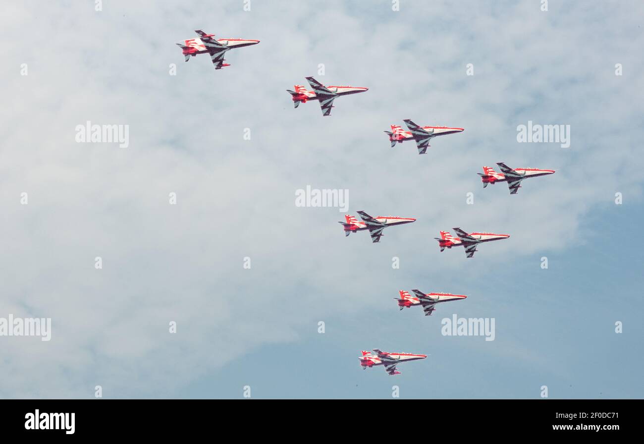 Planes from an Indian Air Force display team flying in formation Stock ...