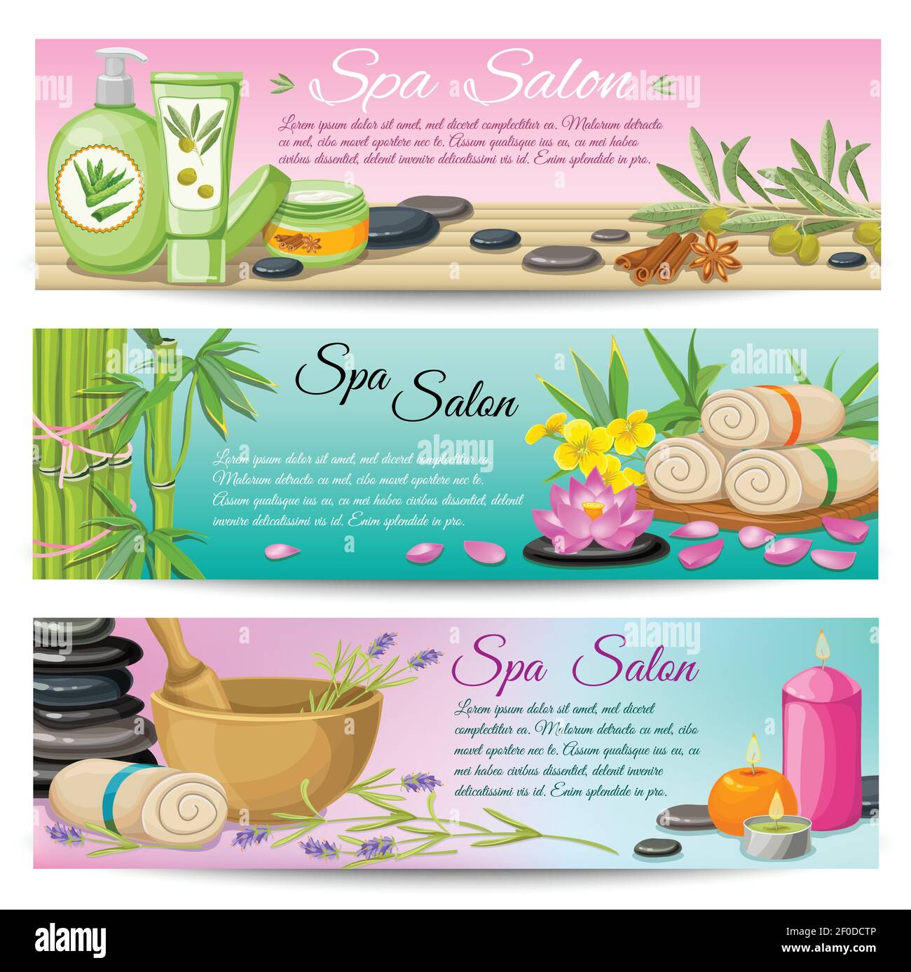 Spa salon horizontal banners set with olive cosmetics east medicine ...