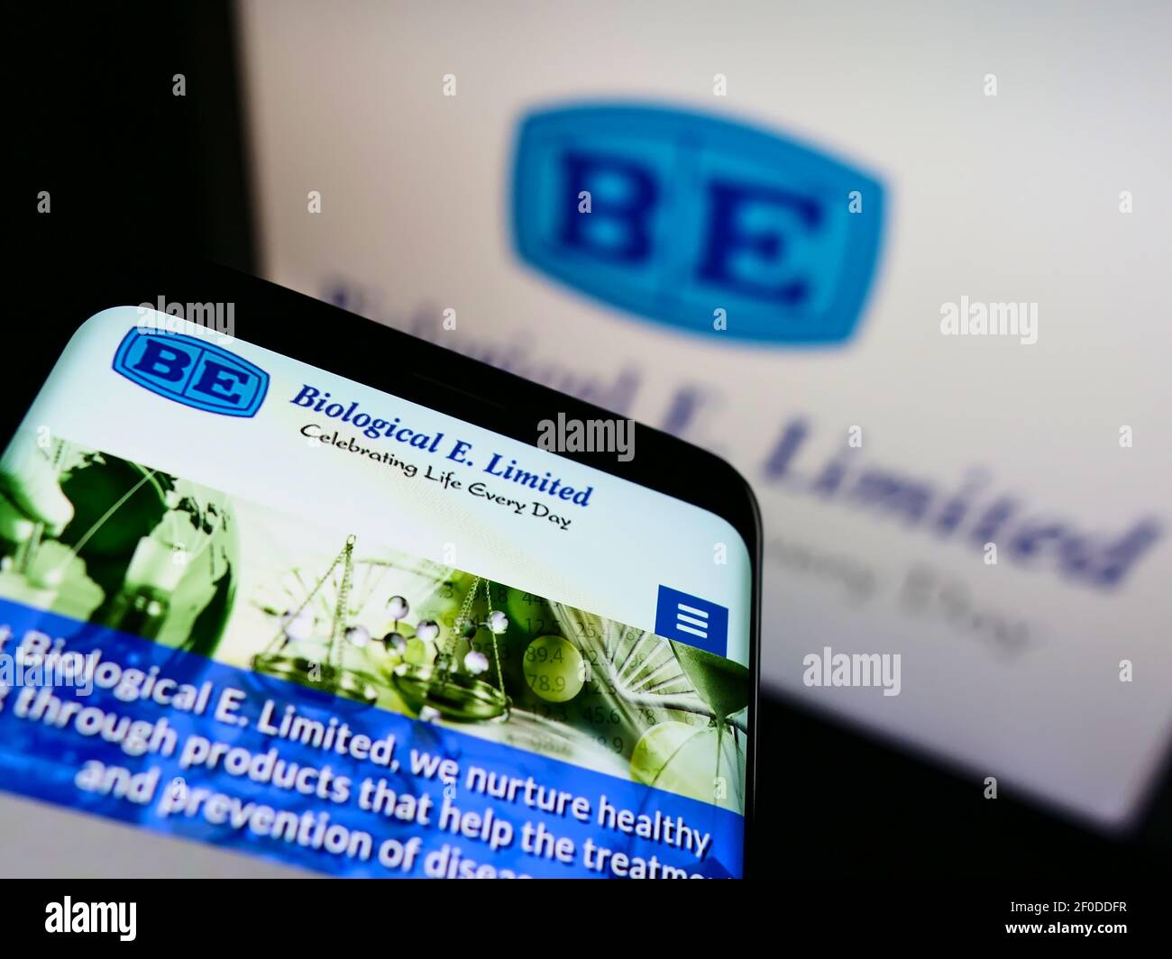 Smartphone with logo of Indian biopharmaceutical company Biological E ...