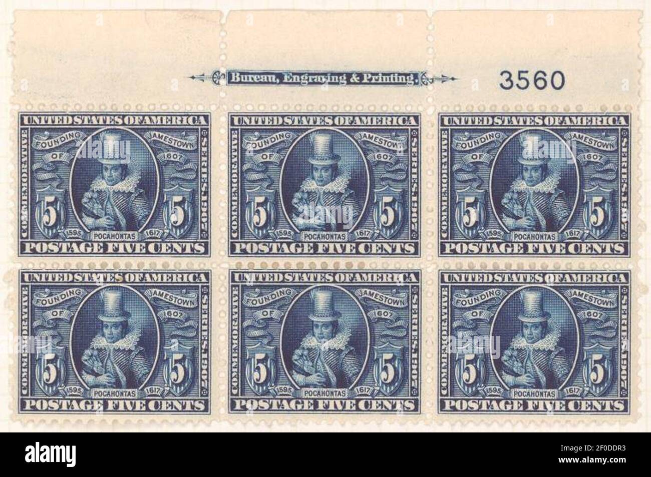 Pocahontas 5 cent stamps 1907 Stock Photo - Alamy