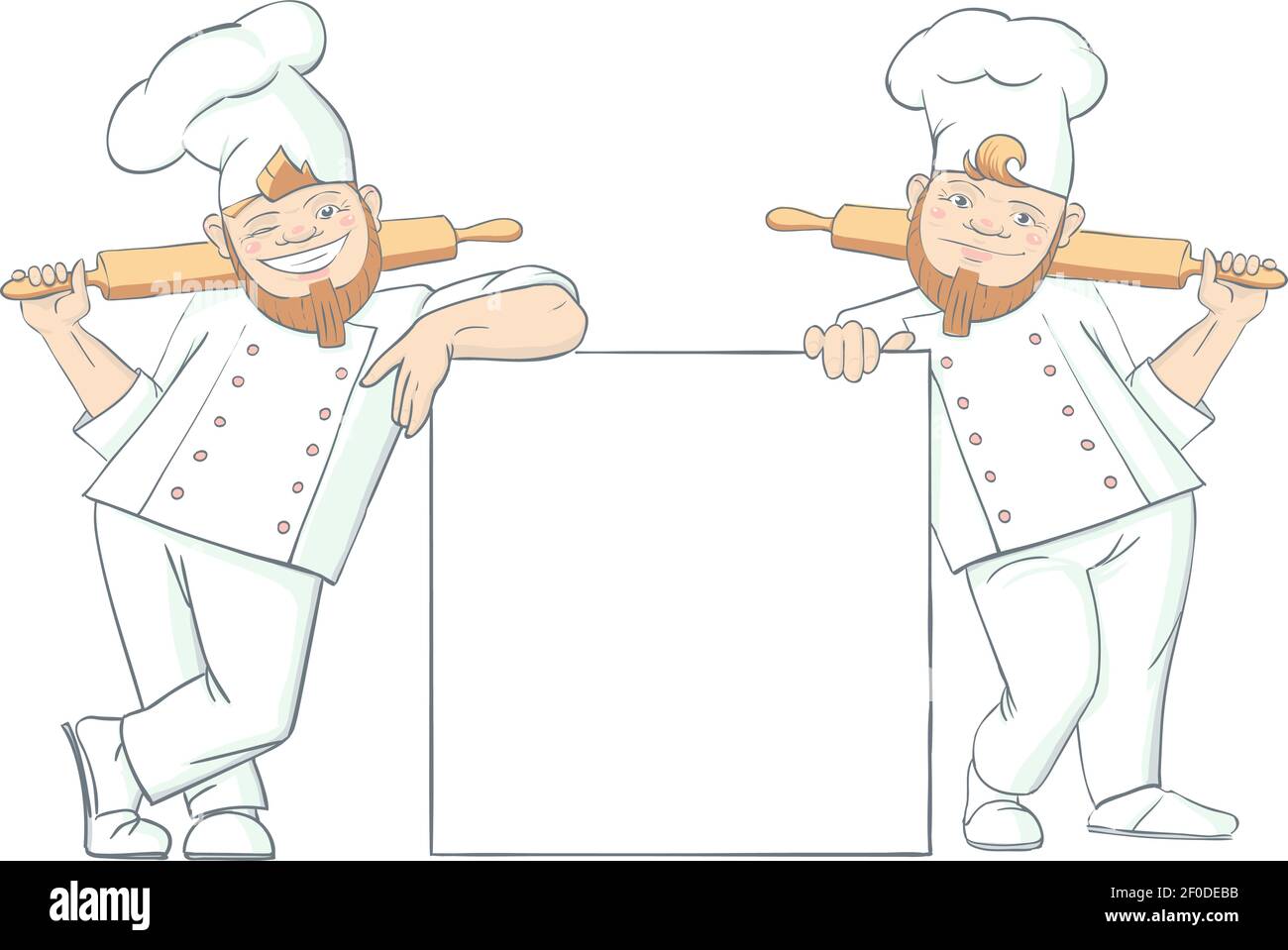 Flat cartoon composition with two brothers bakers in uniform with ...