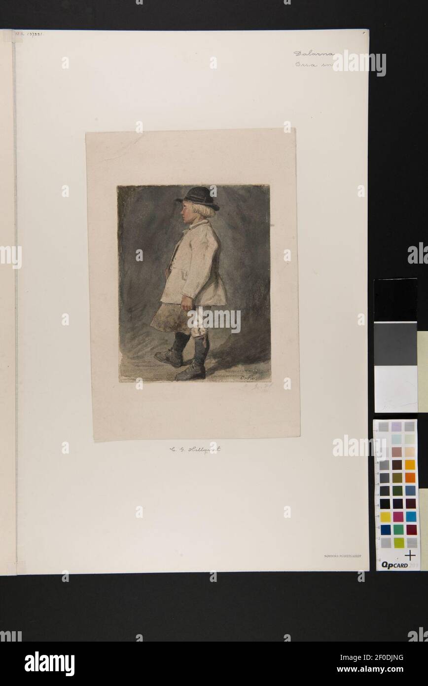 Pojke i vit tröja. Akvarell av C.G Hellqvist Stock Photo - Alamy