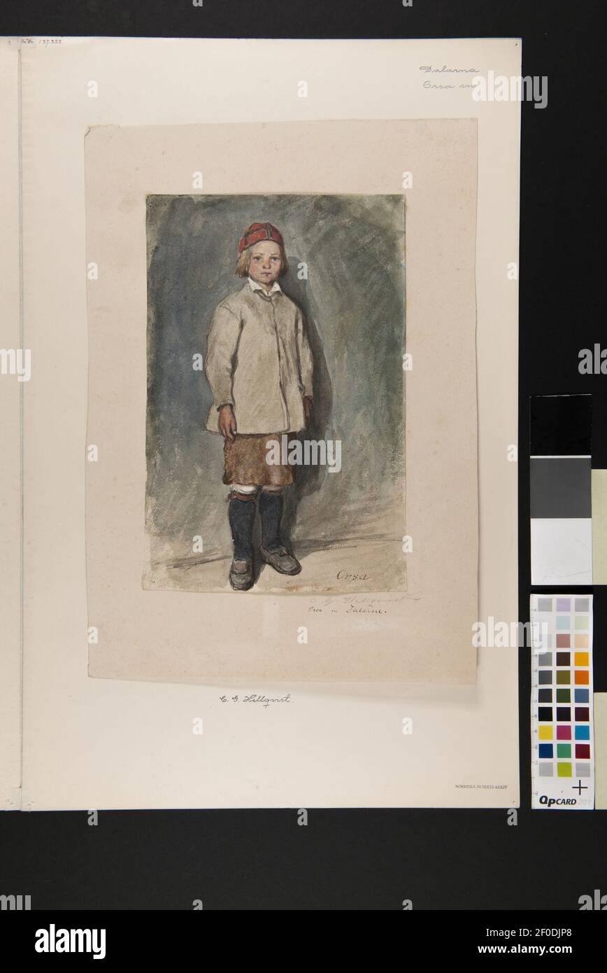 Pojke i vit tröja. Akvarell av C.G Hellqvist Stock Photo - Alamy