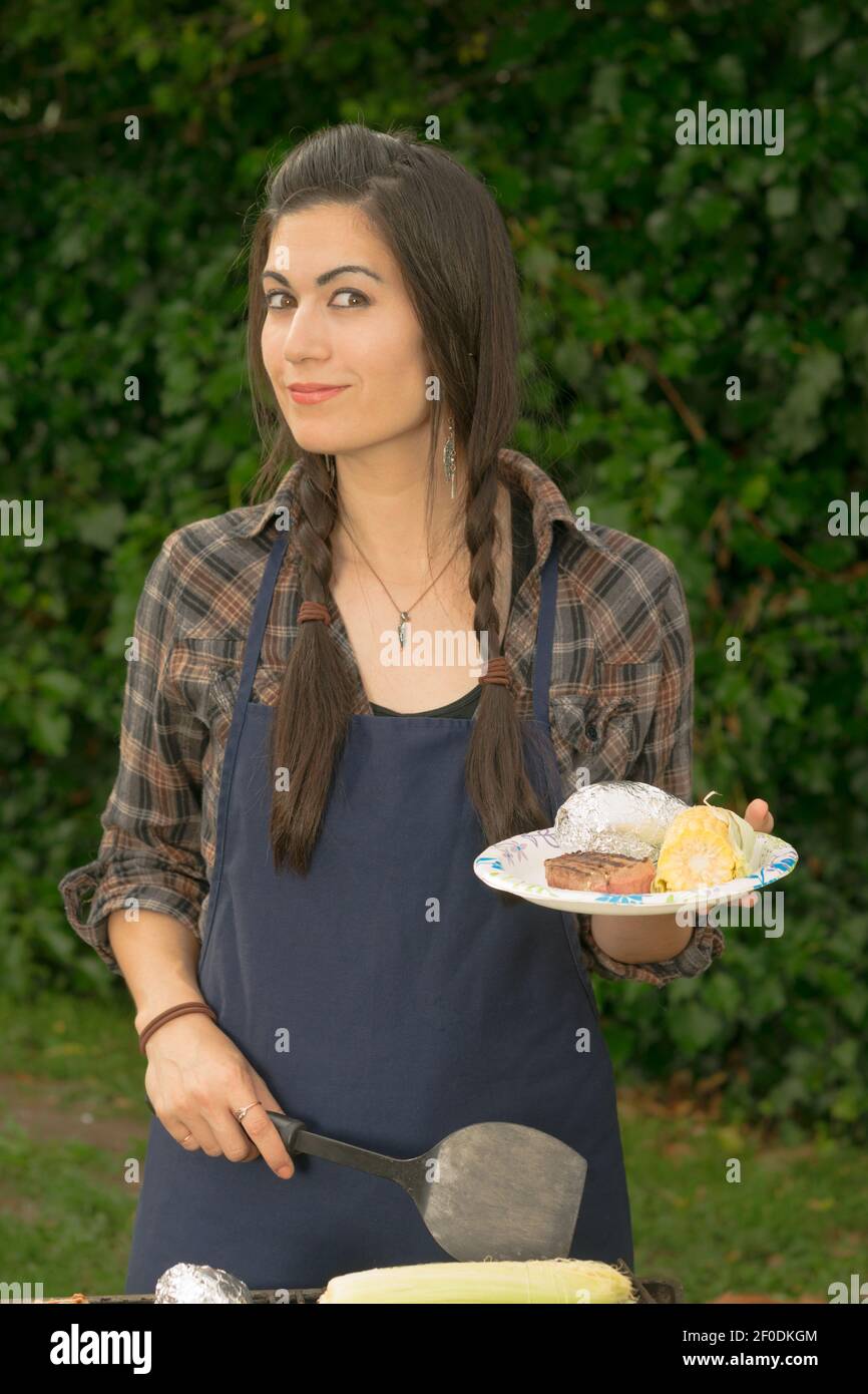 Woman Cooking Bbq Garden High Resolution Stock Photography and Images ...