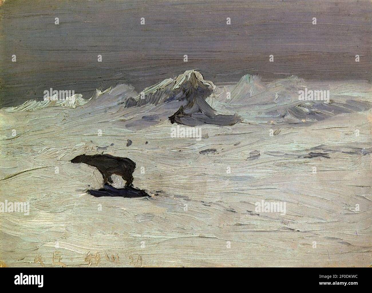 Polar Bear Hunting by Alexander Borisov - 1899, oil on cardboard Stock ...