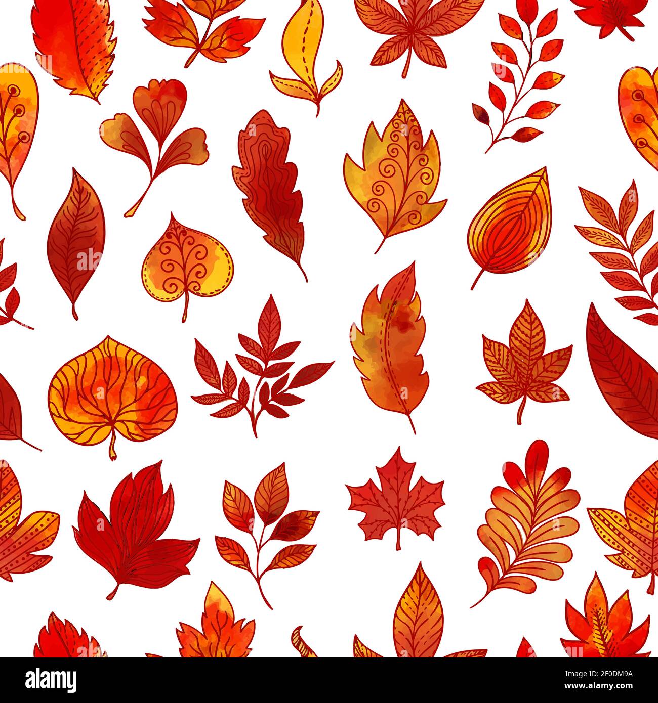 Autumn foliage seamless pattern with colorful branches and leaves of ...