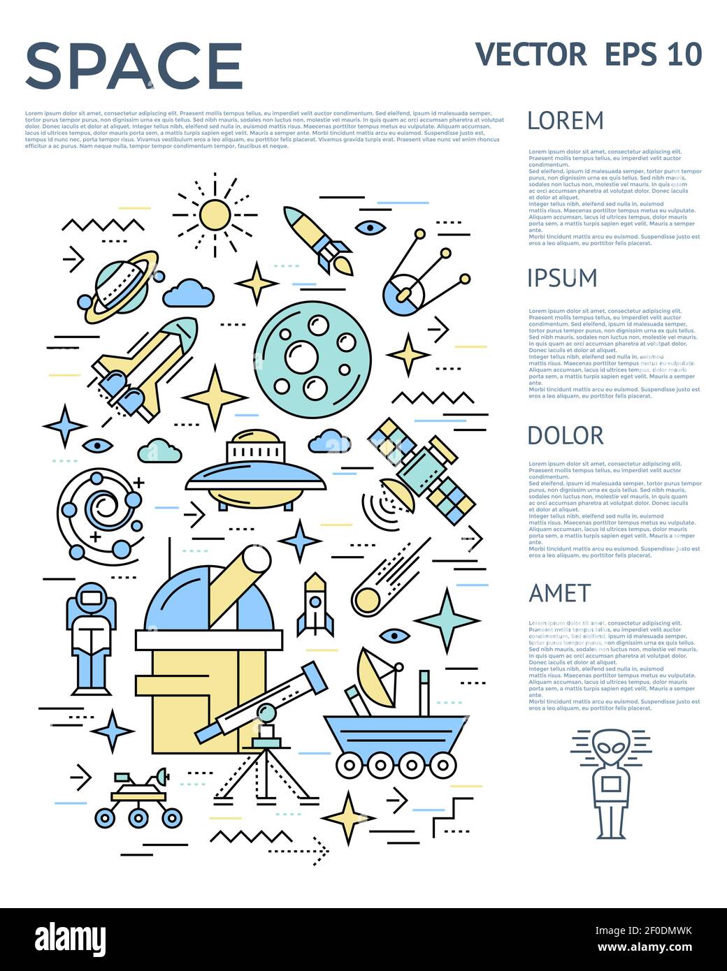 Space vertical infographic with texts on right side column and cosmic ...
