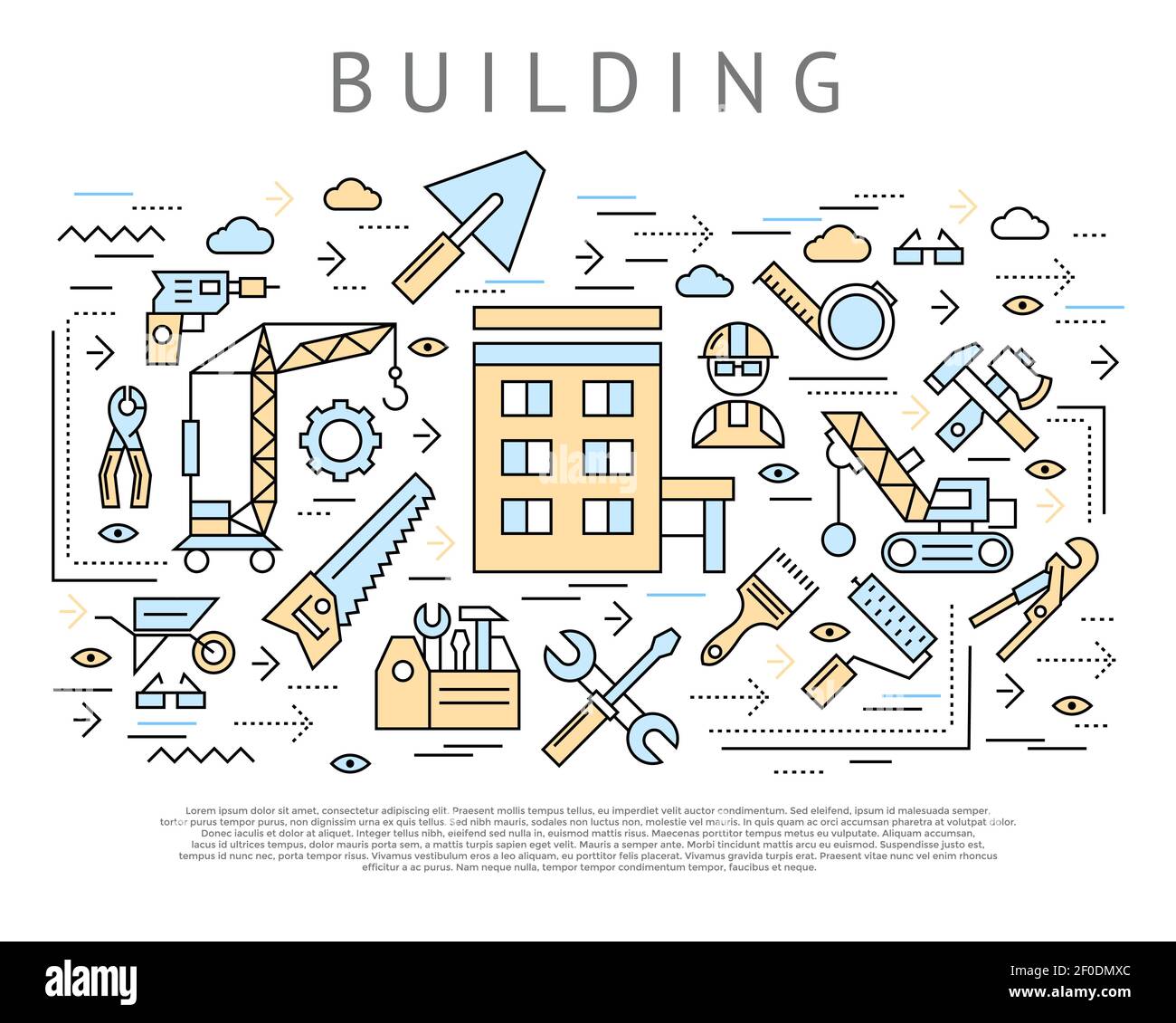 Horizontal concept with isolated professional construction equipment ...
