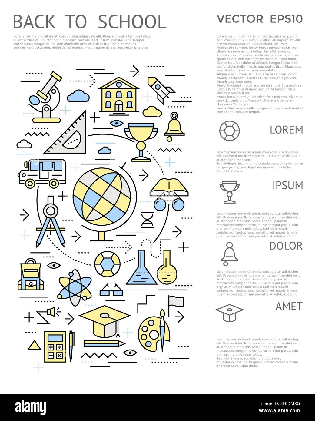 School vertical concept with flat isolated science and education ...