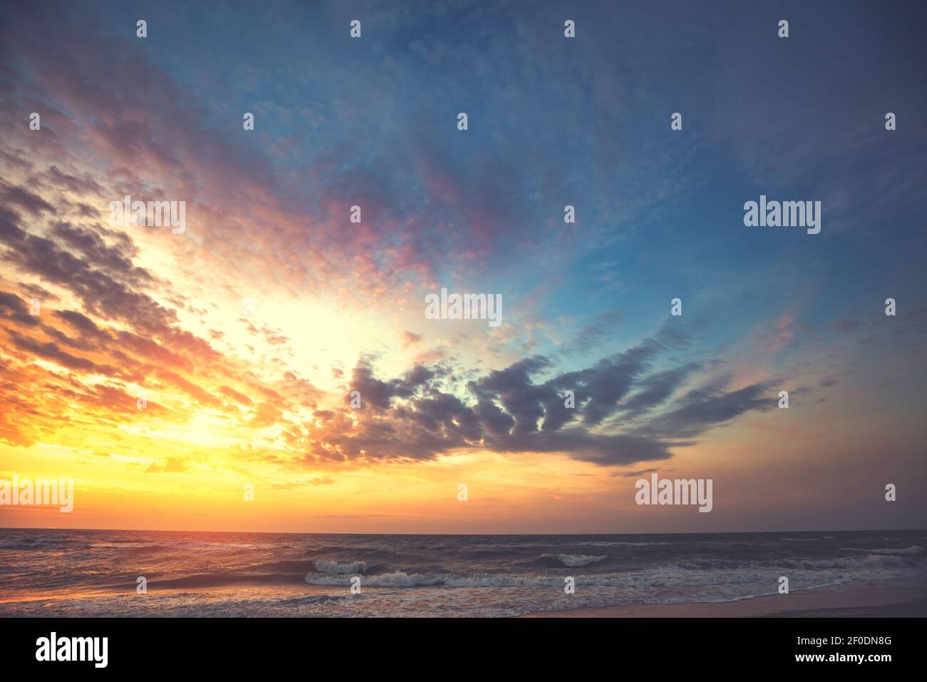 Seascape in the early morning. Sunrise over the sea. Nature landscape ...