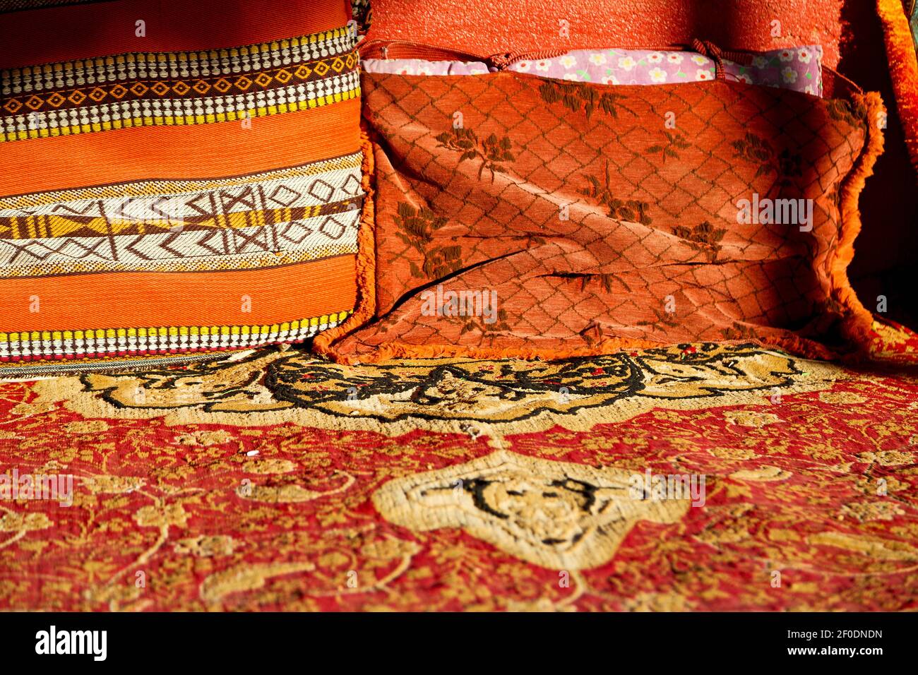 In oman old carpet and pillow Stock Photo - Alamy