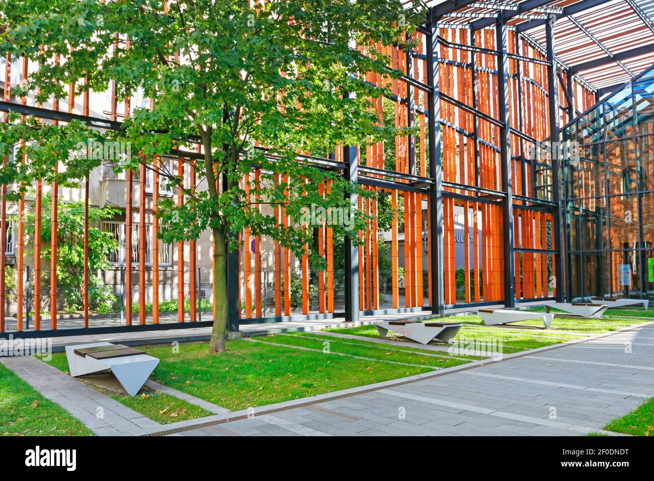 Garden of art, public library and gallery on Rajska street in Krakow ...