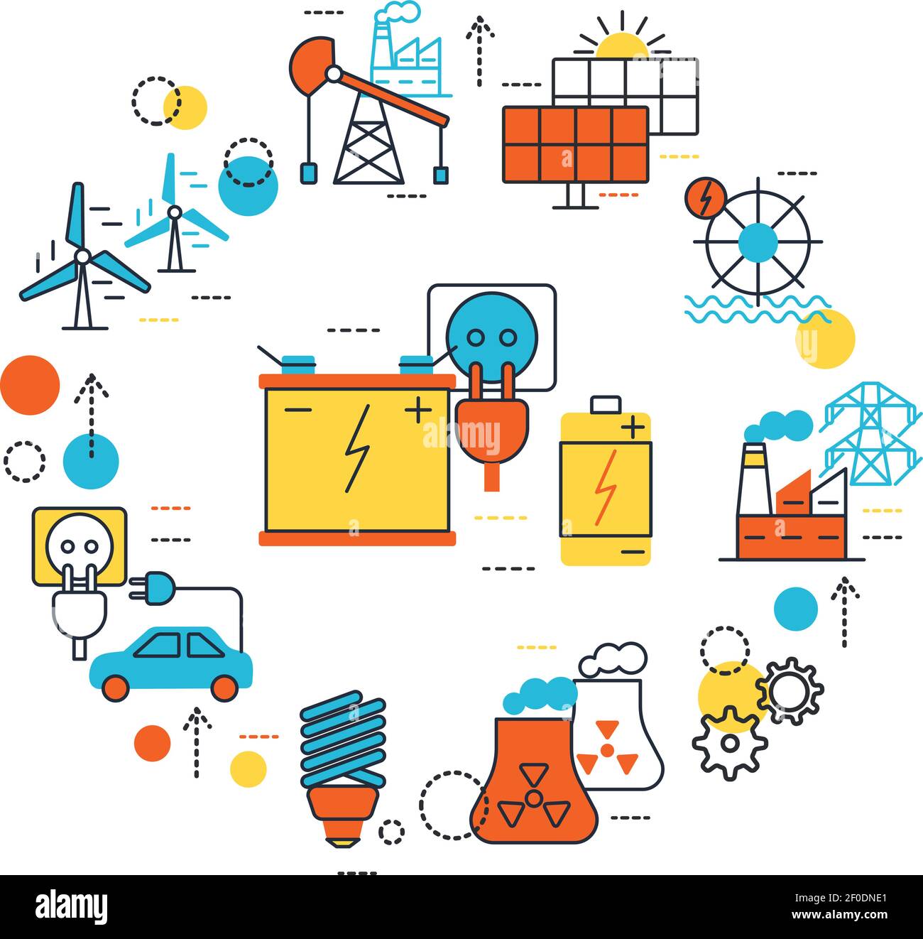 Energy Sources line composition with isolated icon set combined in ...