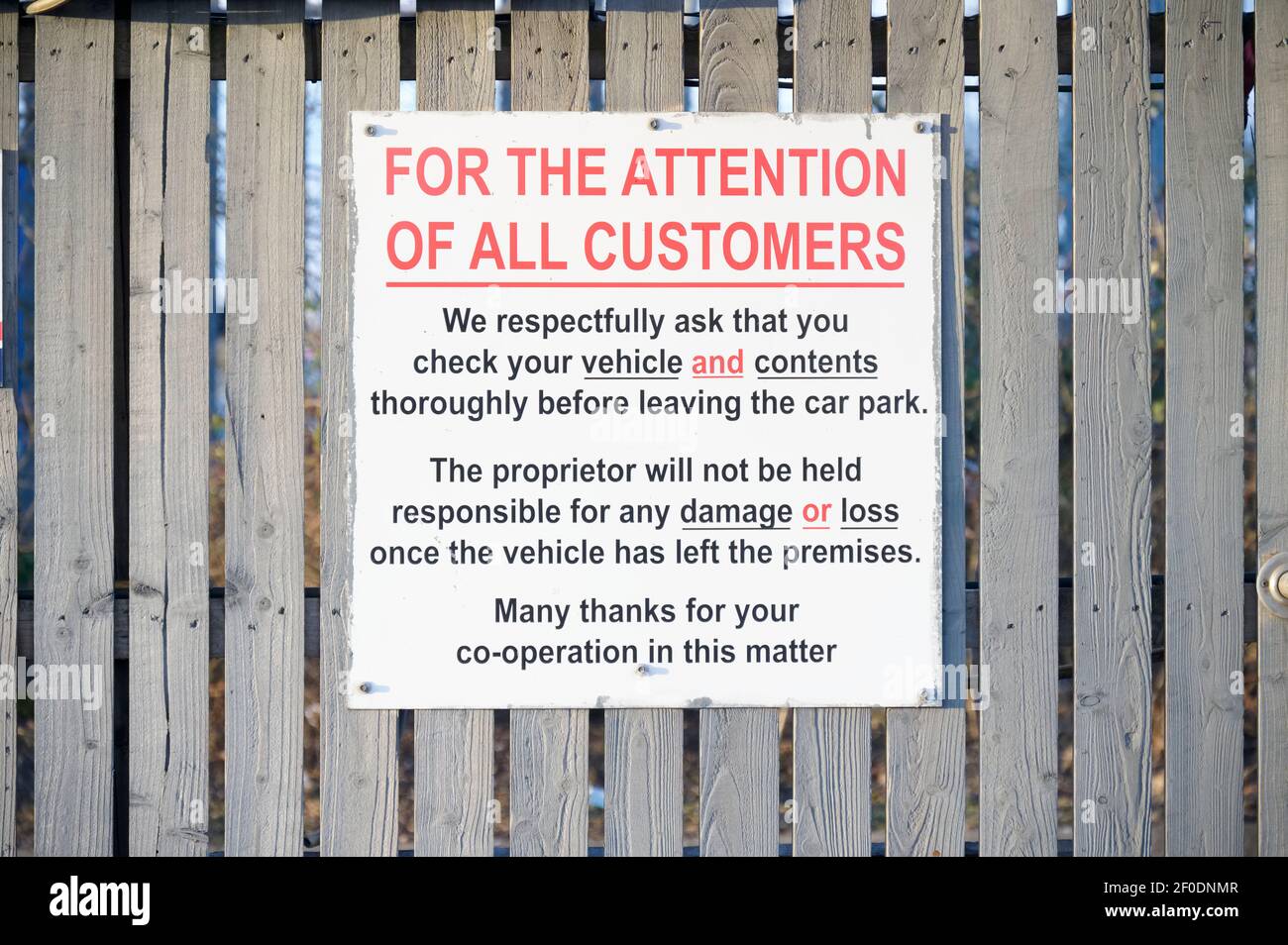 Car park users do so at own risk sign Stock Photo - Alamy Car park users do so at own risk sign Stock Photo - Alamy