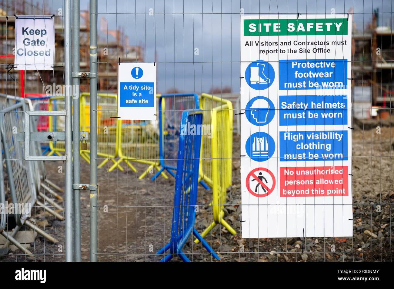 Construction site health and safety message rules sign board signage on ...