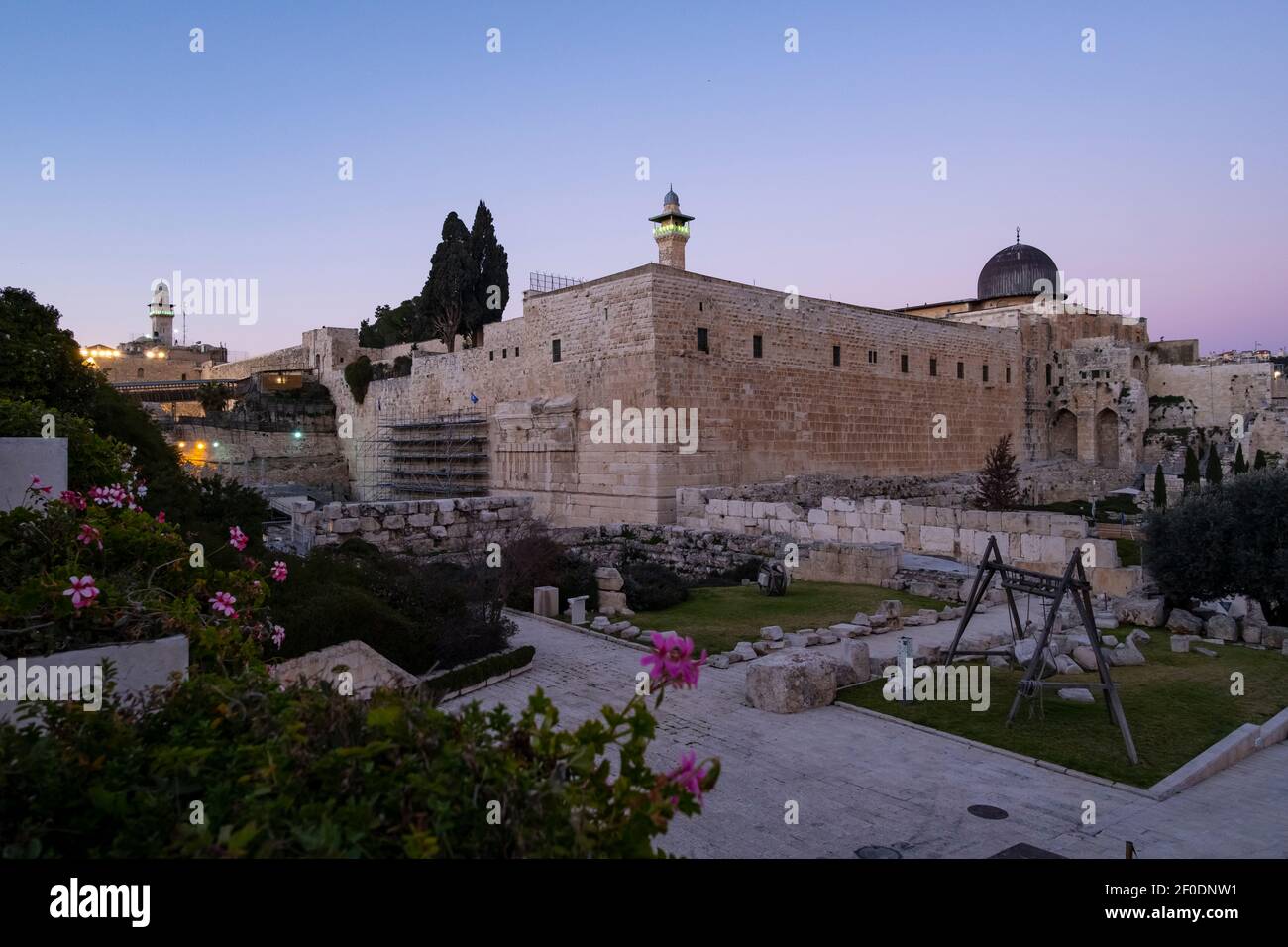 View of the Jerusalem Archaeological Park beneath Al Aksa Mosque along ...