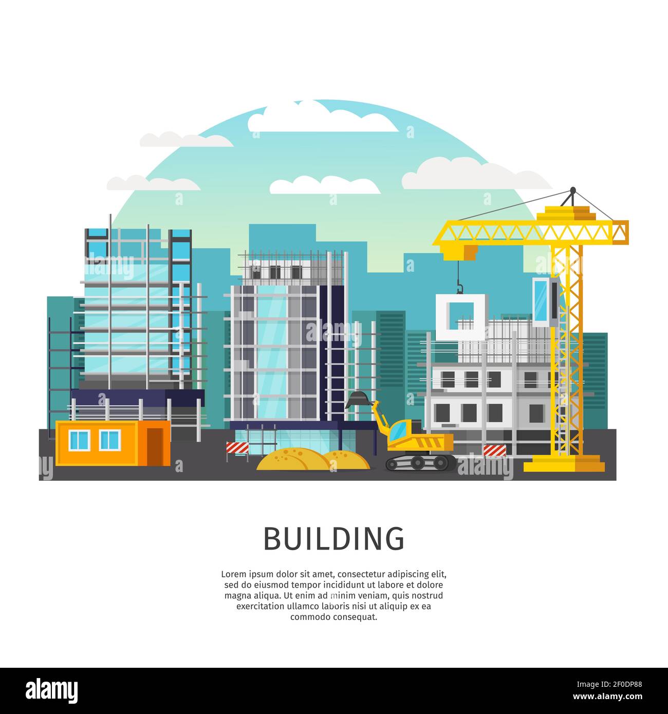 Building work orthogonal design with houses in scaffolding and ...