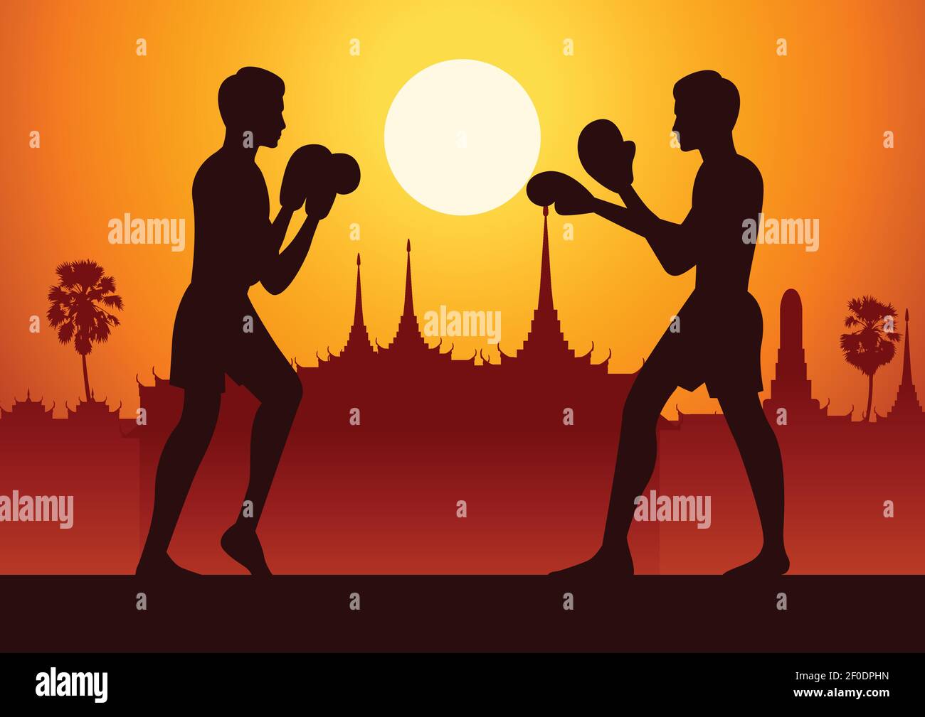 Thailand famous martial arts in scenery design with silhouette design ...