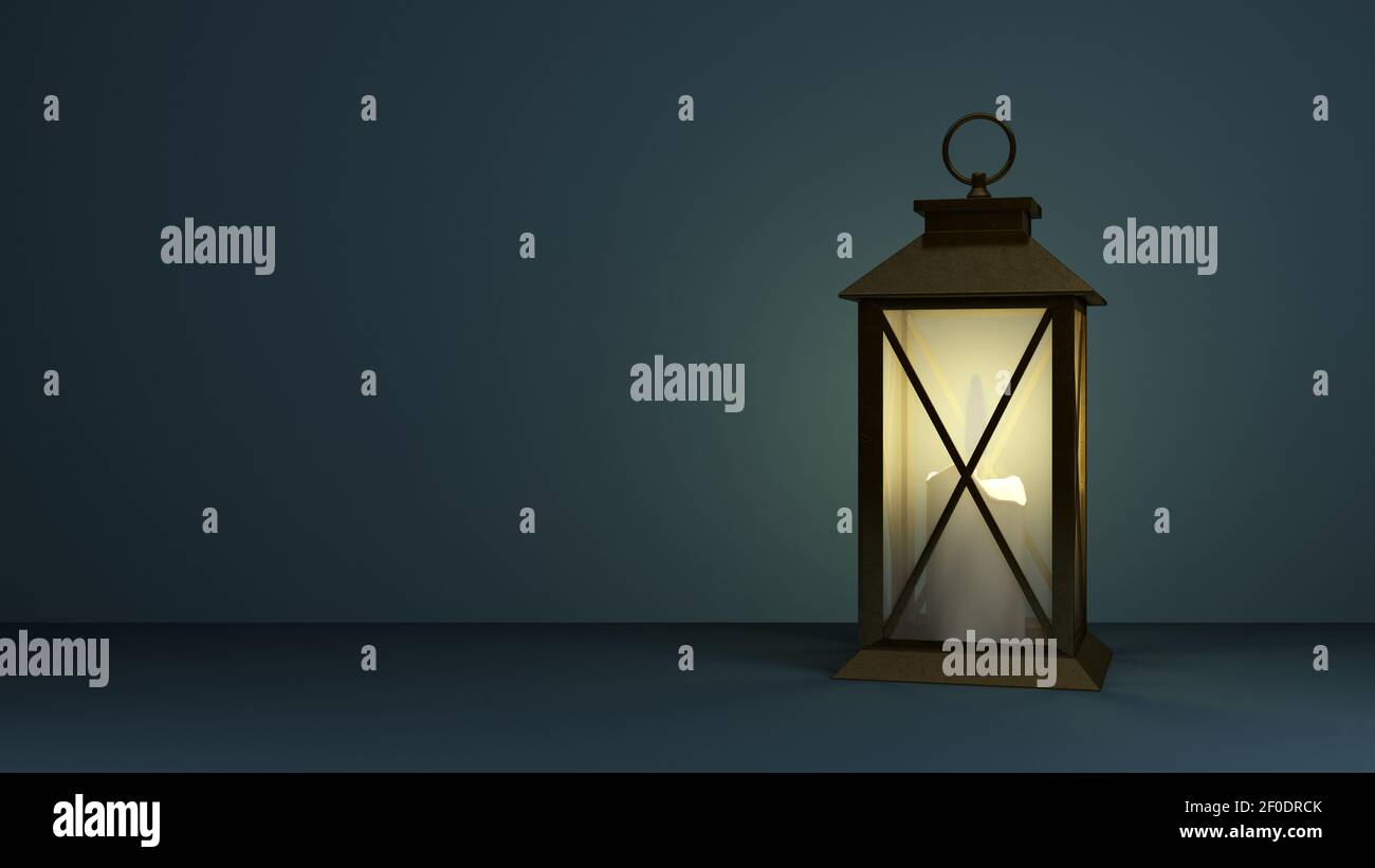 old lamp with a candle inside and copy space. 3d rendering Stock Photo ...